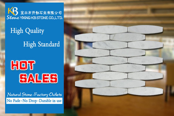 Bianco Carrara Marble Mosaic Tiles Fiber Mesh Mounted On Custom