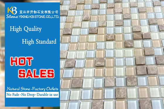 Glass mosaic mixed stone tile white blue art beige marble tile