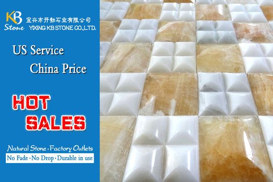 Yellow white marble wall panel marble mosaic tiles 305 x 305mm