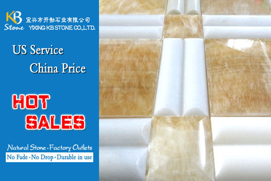 White strip marble mixed yellow square mosaic tiles 305 x 305mm