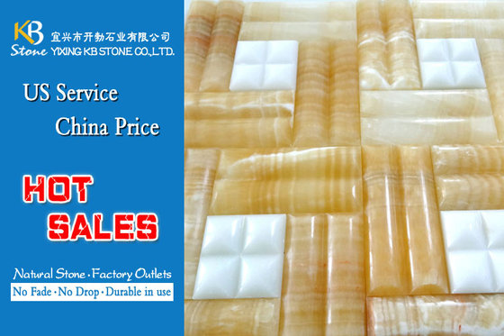 Pure white marble mosaic tiles mixed yellow onyx square background  tiles