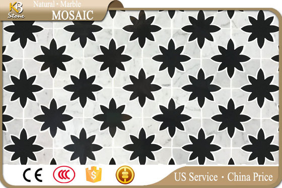 Natural carrara pure black waterjet marble mosaic wall decoration