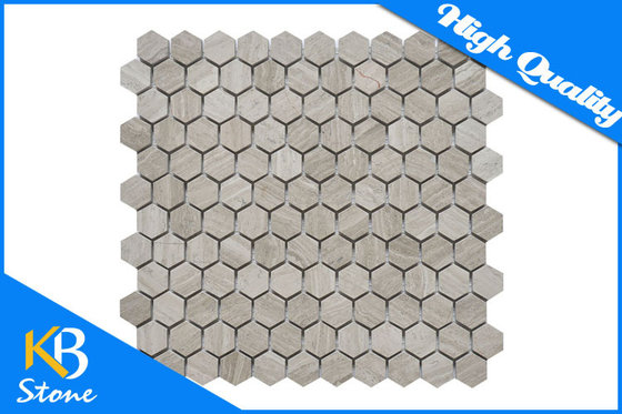 Honeycomb Polished Wooden Beige &amp; Athens Grey Marble Mosaic Tile Sheet Hexagon Shape