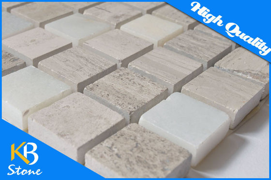 Honed Square Marble Mosaic Tiles For Kitchen Backsplash / Bathroom Tile Sheet