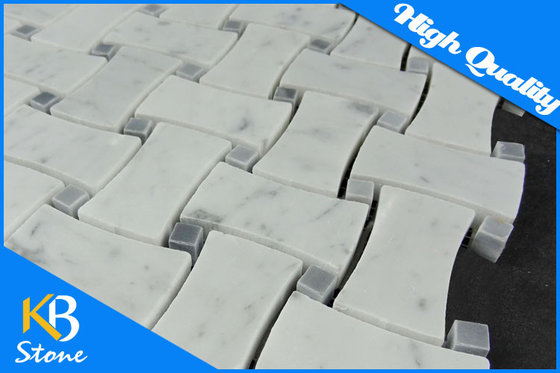 Carrara White Italian Basketweave Marble Mosaic Tile Polished with Herrinbone Shape