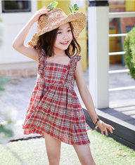 China 2-6year girls Summer dresses  100% cotton plaid skirt with shoulder-straps supplier