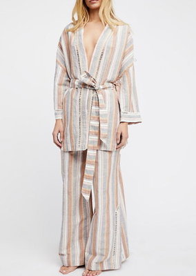 New design cotton Stripe loose gown  Flared trousers pajamas for women supplier