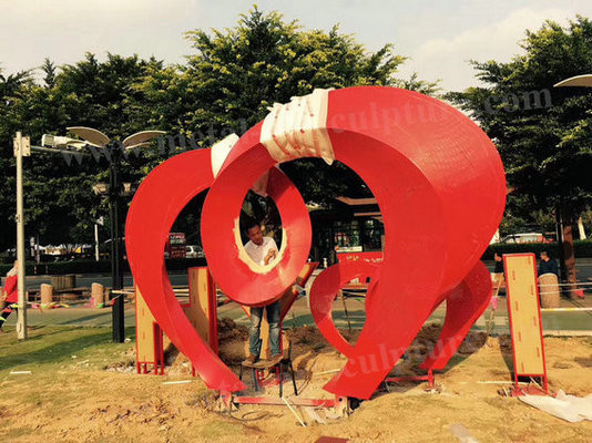 Metal Art Letters Stainless Steel Outdoor Sculpture Painted Red Color For Park Decor
