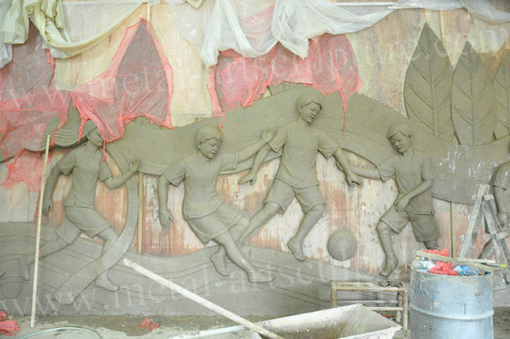 Fiberglass Figures Wall Relief Sculpture 4m Length School Wall Ornaments