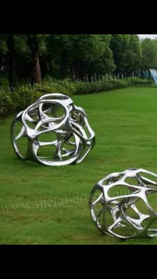 Customized Stainless Steel Outdoor Sculpture Football Shaped Silver Color