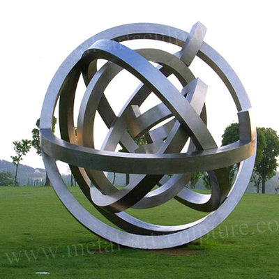 Matt Surface Ball Annular Metal Sculpture Stainless Steel As Lawn Ornament