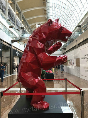 Red Color Fiberglass Bear Statue / Life Size Resin Statues For Museum Decoration