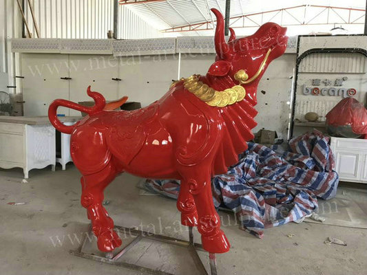 Outdoor Fiberglass Buffalo Statue / Fiberglass Animal Statues For Landscape Decor