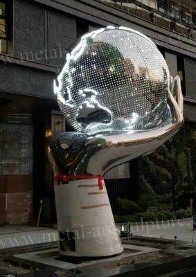 Steel Artwork Large Outdoor Statues / Metal Globe Sculpture For Residence Decoration