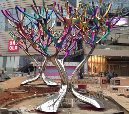 Stainless Park Tree Abstract Steel Sculpture With Electroplating And Polished Surface