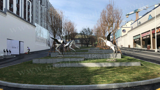 Metal Modern Egret Bird Public Art Sculpture Stainless Steel With Matte Finish
