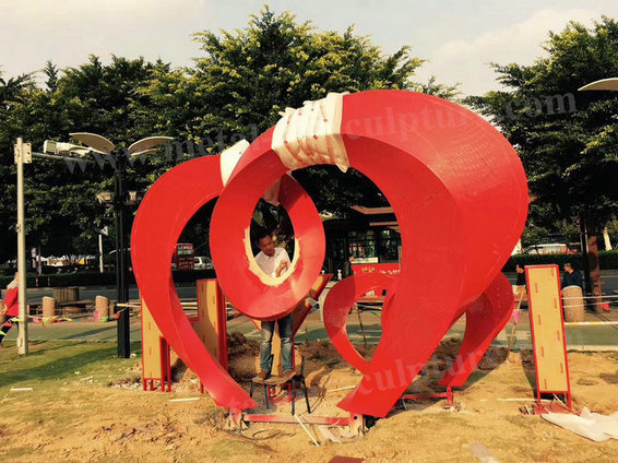 Metal Art Letters Stainless Steel Outdoor Sculpture Painted Red Color For Park Decor