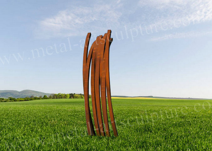 Welding Metal Corten Steel Sculpture With Column Shape As External Lawn Decoration