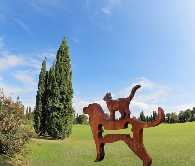 Dog Statue Corten Steel Sculpture As Outdoor Decoration , Metal ODM Design