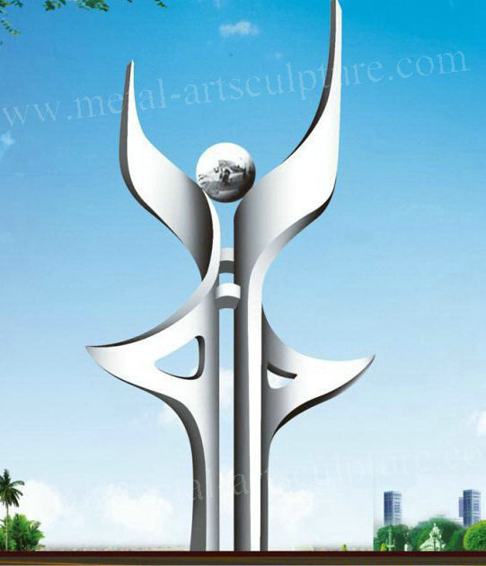 Handmade Contemporary Outdoor Metal Sculpture Curve Ball Shaped For City Decor