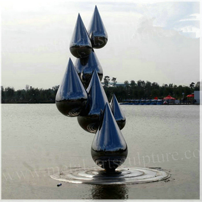 Water Drop Seaside Design Modern Outdoor Sculpture Corrosion Stability Polished Feature