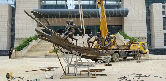 Boat Figure Garden Ornaments Statues Center Decoration Bronze Children Statues Design