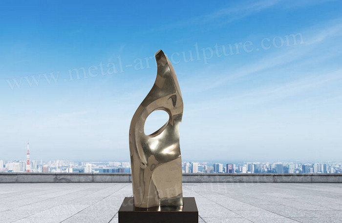 Golden Color Metal Abstract Sculpture As Patio Decoration Great Corrosion Stability