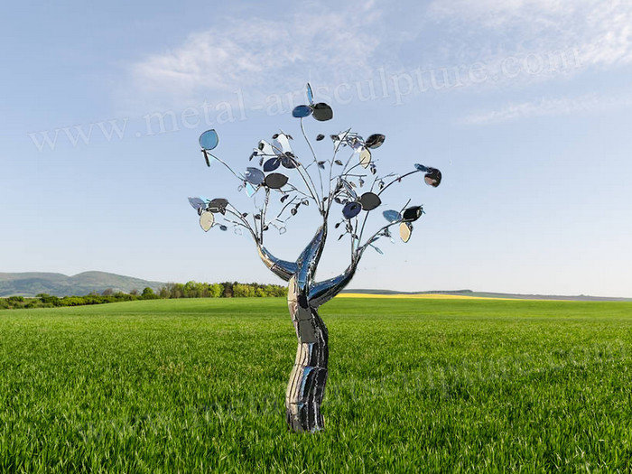 Silver Stainless Steel Tree Sculpture Wonderful City Art Decoration Statue