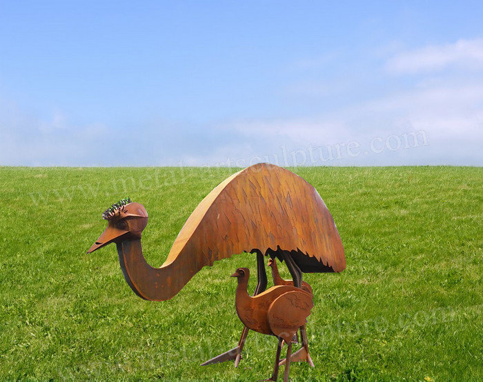 Lovely Ostrich Bird Sculpture Corten Steel Product As Exterior Lawn Decoration