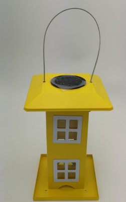 2 Level with Solar light yellow house mould 4 window metal seed bird feeders