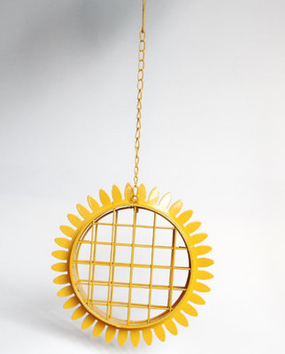 Metal Sunflower Suet Bird Feeder Yellow Powder Coated Finishing Easy Operate