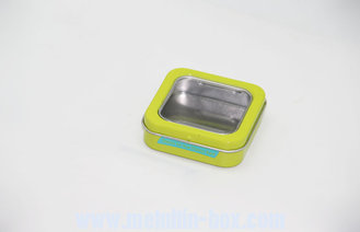 Yellow Candy Tin Can Packaging With PVC Clear Window , Square Tin Box