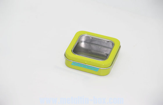 Yellow Candy Tin Can Packaging With PVC Clear Window , Square Tin Box