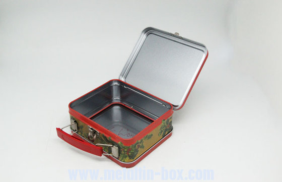 Fancy Christmas Mini Lunch Tin Box With Handle 0.23 mm Thickness