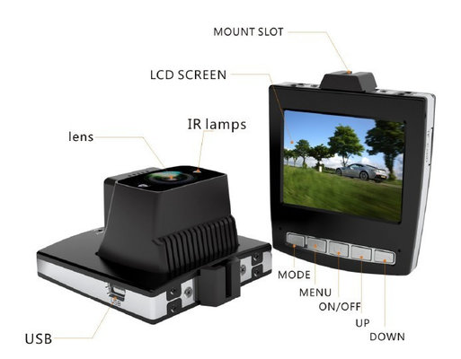 HD 120° Wide Angle 1080P Car DVR , H.264 Led Backlight Moudle Real-time Detection Car DVR