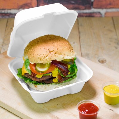 9" biodegradable sugarcane fiber clamshell disposable bagasse food box