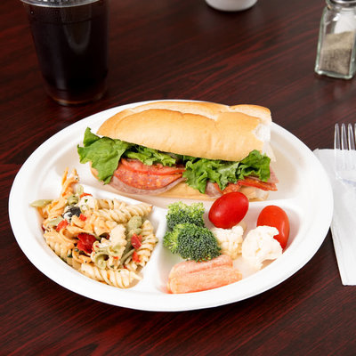 9inch 3 compartment sugarcane bagasse pulp plate unbleached 100% biodegradable tray