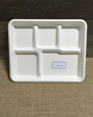 Disposable 5 compartmernt sugarcane tray biodegradable bagasse plate or tray