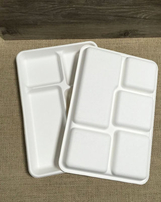 Disposable 5 compartmernt sugarcane tray biodegradable bagasse plate or tray
