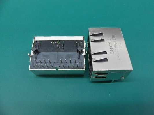 Shielded Right Angle 2 Port RJ45 With LED Thru Hole 10 / 100Base-T 0.35mm Thick OEM