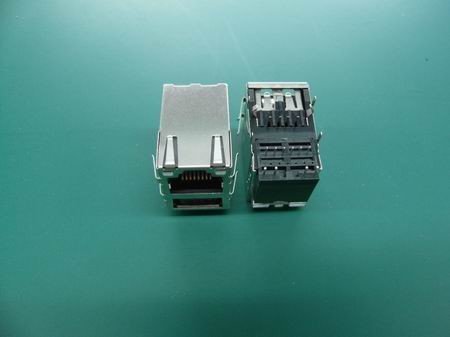 29mm Cable Filtered RJ45 USB Connector High Frequency With LED 10Pin