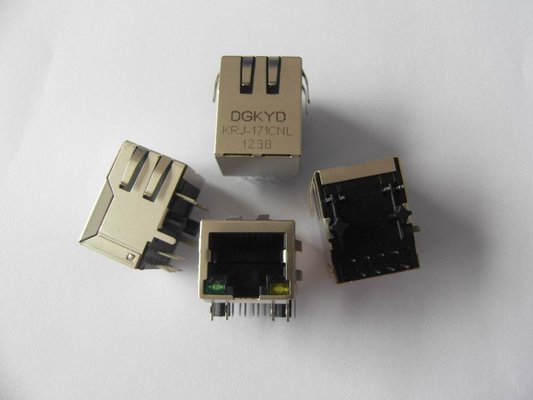 Custom 10/100base-T RJ45 Modular Jack with Transformer 1 x 1 Tab Down