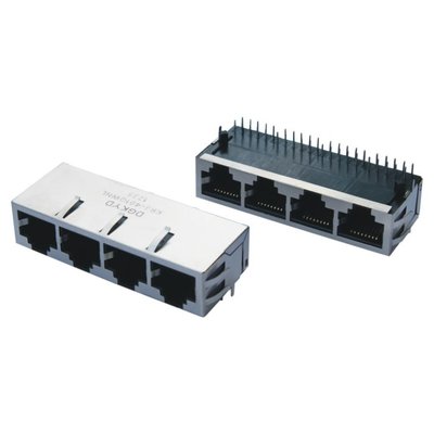 PCB 4 Port 90° RJ45 with Transformer / RJ45 POE Connector 10 Pins OEM