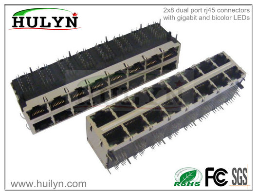 2X8 Stacked RJ45 Jack With  Gigabit transformer and LEDs