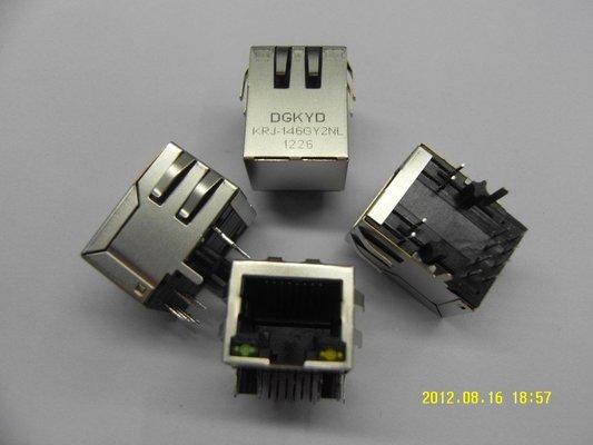 90 degree 21.5mm Tab Down RJ45 Single Port with 10/100BASE transformer with led and EMI fingers