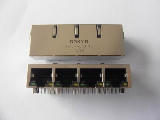 Custom 4Port Magnetics Led RJ45 Ethernet Jack Combo 10/100BASE Tap Down