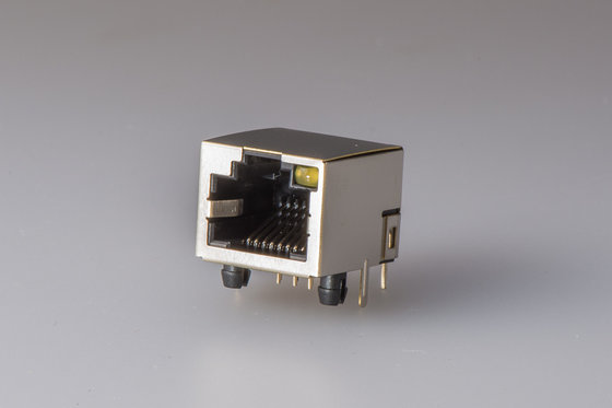 One Port  Vertical RJ45 Connector , POE RJ45 Connector With Single Yellow Led And Tab-Up Shielded