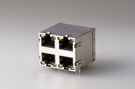4 Port 90 Degree RJ45  With LED And Shielded , 8P8C Side Enter Gold Plating
