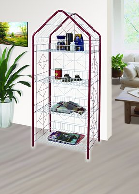 Unique 4 Tiers Metal Red Home Storage Racks , Red Pink Blue Display Shelves