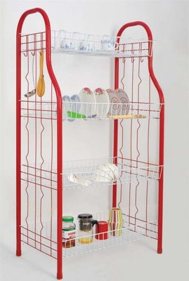 Foldable 4 Tier Big Kitchenware Shelf Storage Racks with Cup Hook and Dish Rack